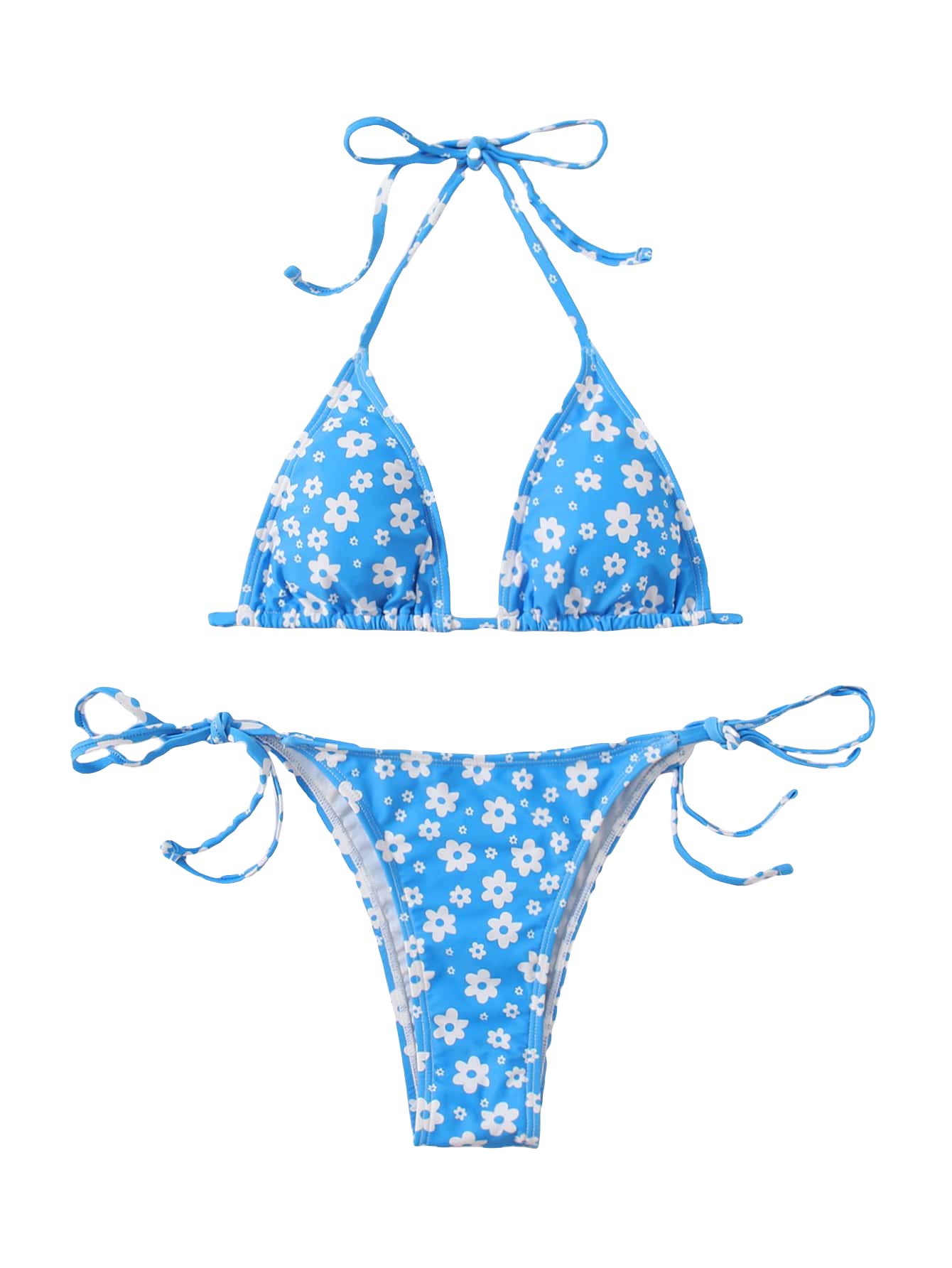 Soly Hux Womens Floral Print Halter Triangle Tie Side Bikini Bathing