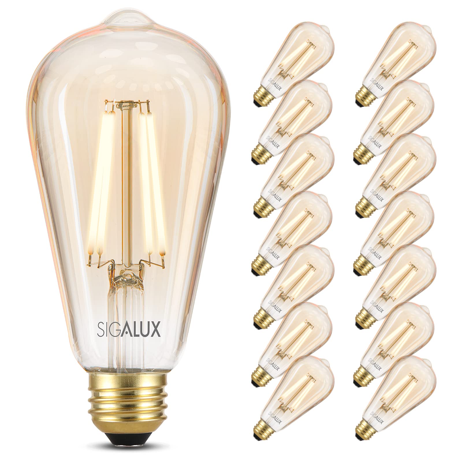 Sigalux Edison Bulbs, E26 LED Bulb ST19 Filament Amber Dimmable Vintage ...