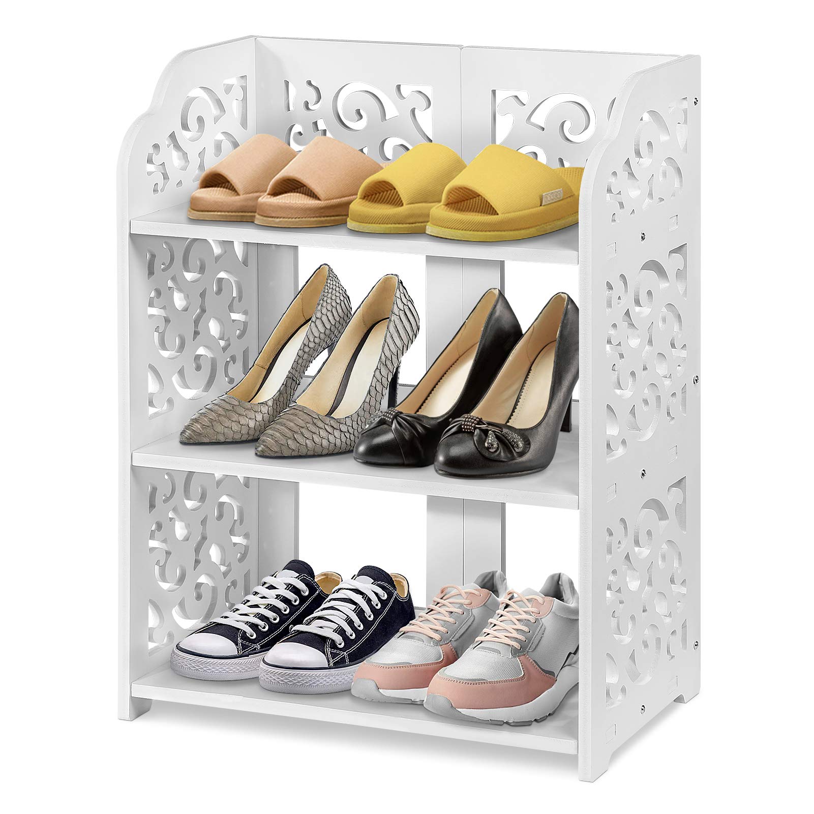 Ejoyous White Shoes Rack, 3 Tier Small Shoe Shelf Free Standing Shoe ...