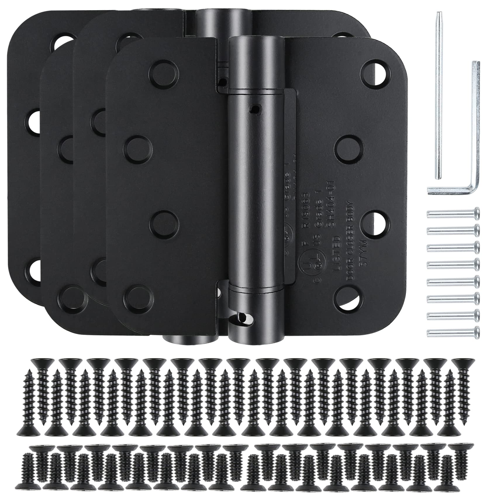 KIW Black Self-Closing Door Hinges 4 Inch x 4" Spring Hinge Soft Close ...