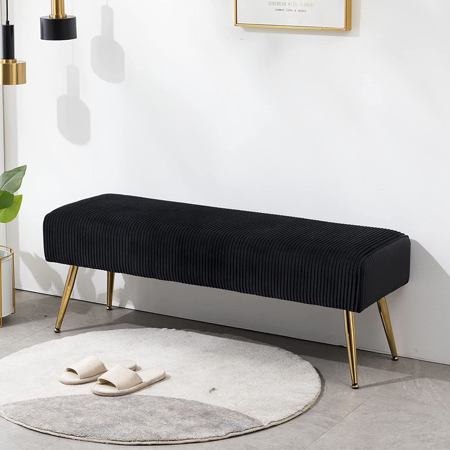 Furniliving Velvet Upholstered Bench Ottoman, Mid-century Tufted Fabric ...
