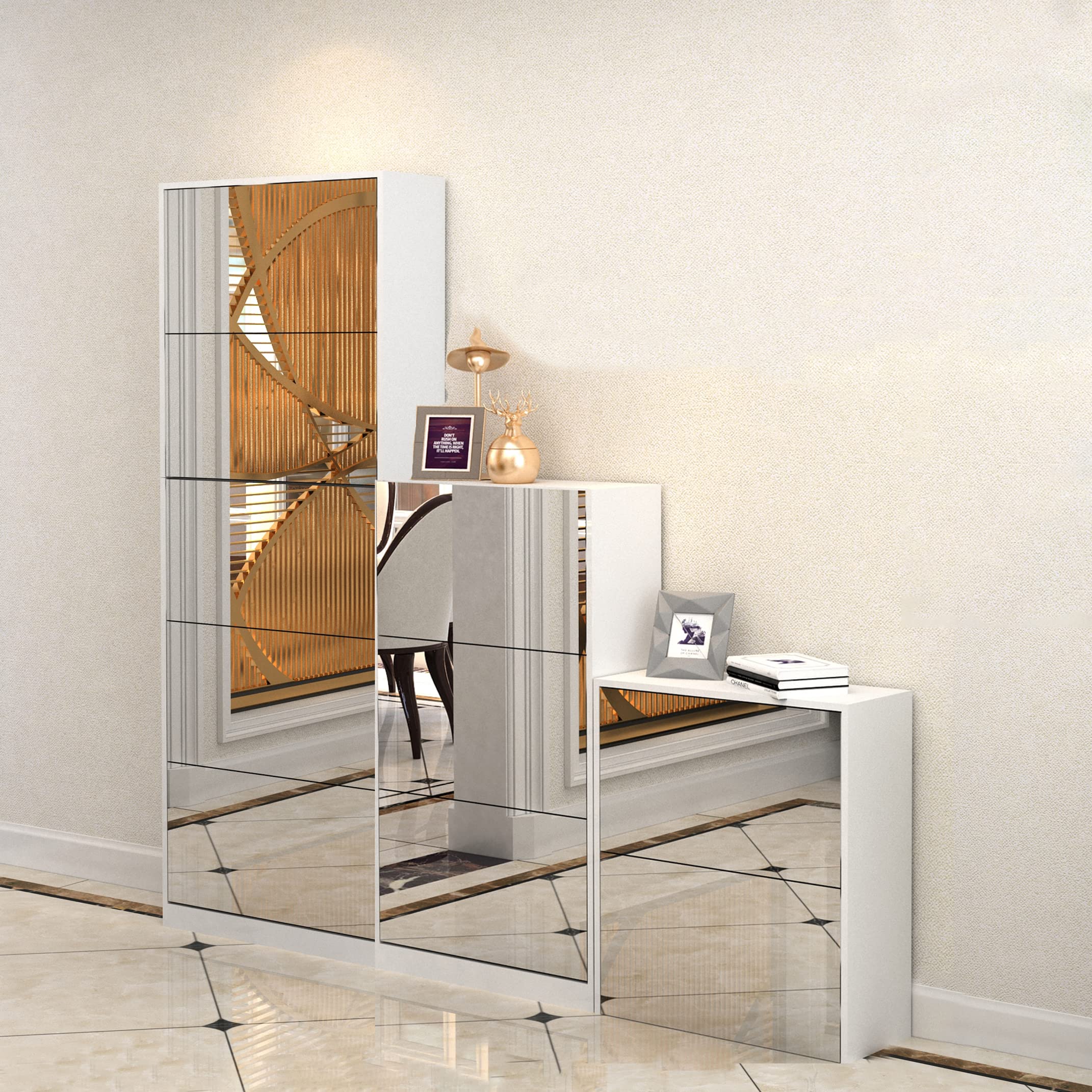 gLS Floor Standing Full Length Mirror Shoe cabinet,5 Tier closet Shoe ...