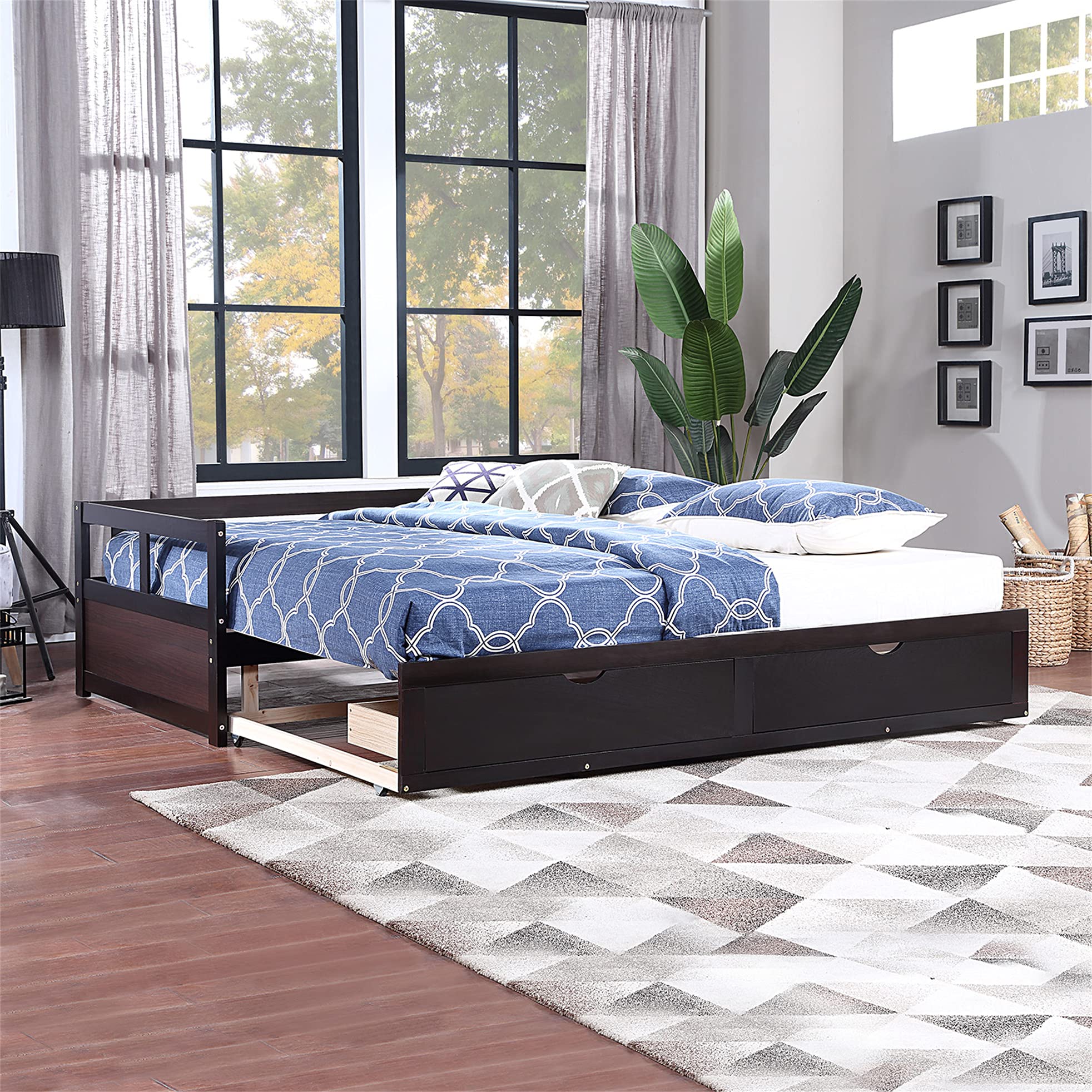 Harper & Bright Designs Extending Daybed with Storage Drawers, Wooden ...