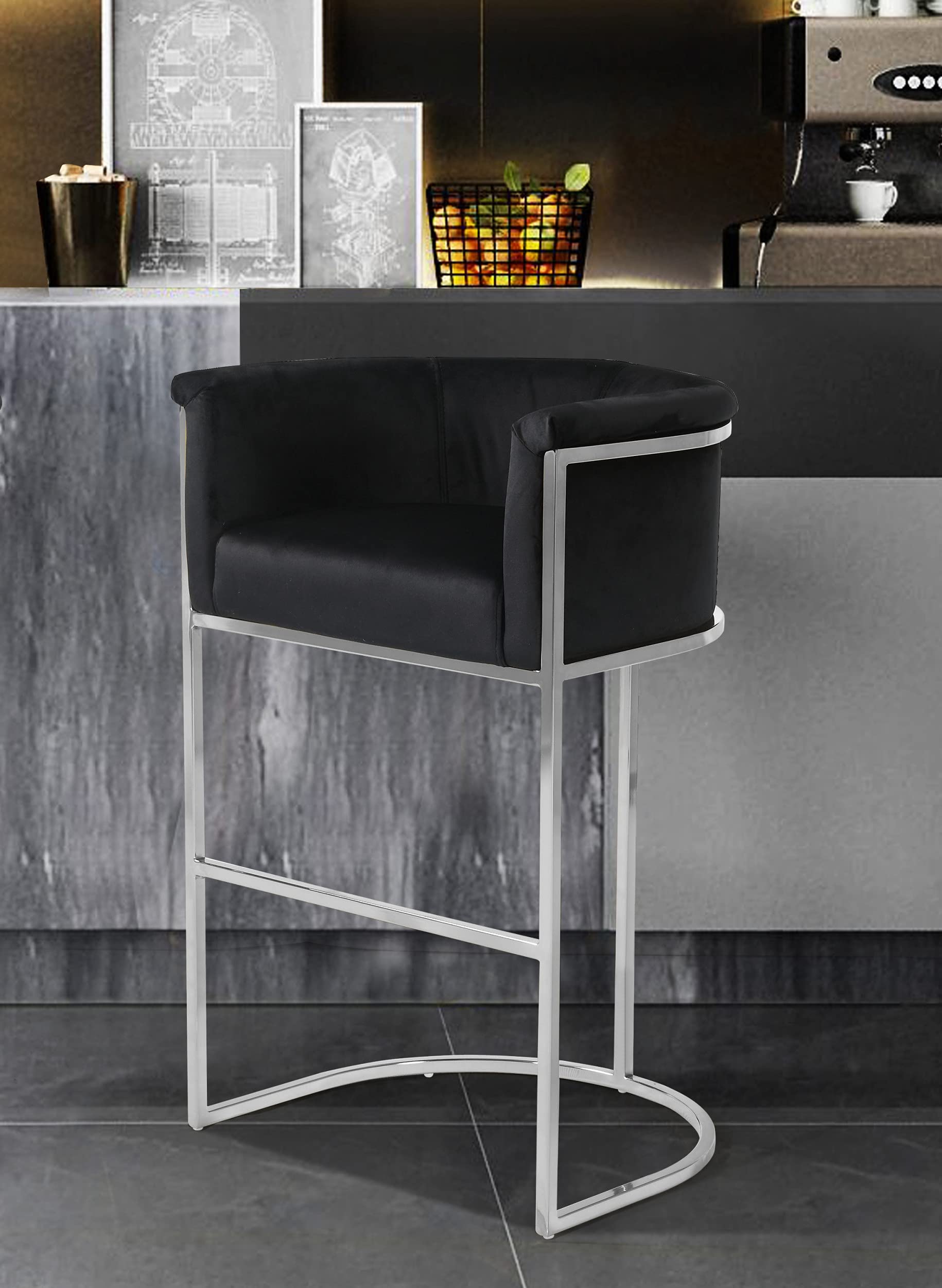Iconic Home Finley Bar Stool chair Velvet Upholstered Rolled Shelter ...