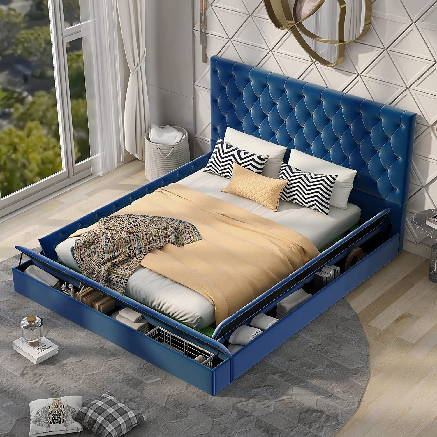 Harper & Bright Desi Queen Size Upholstery Platform Bed with Storage on ...