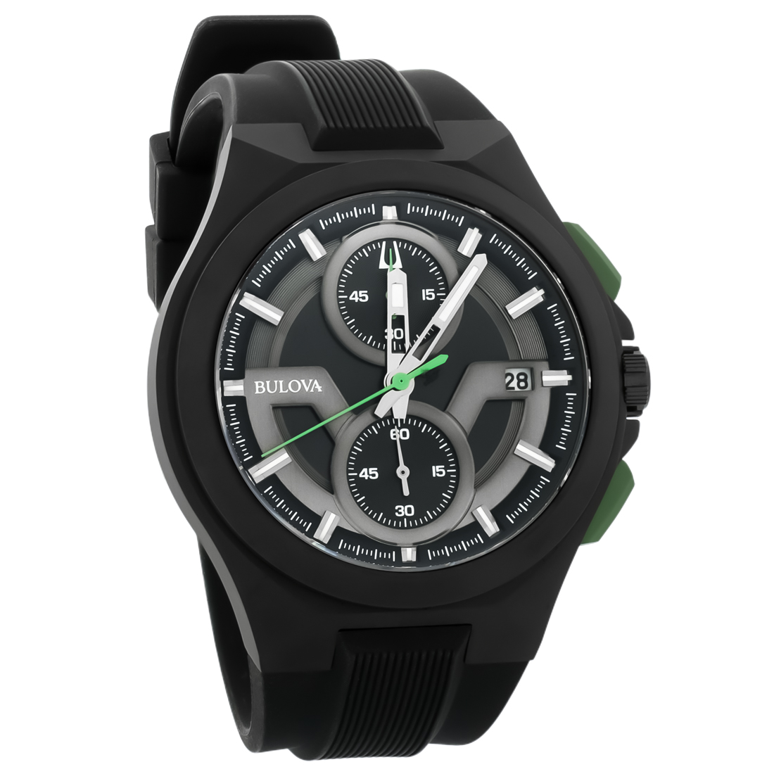 Bulova Maquina Mens Black ION PVD Stainless Chronograph Quartz Watch 98B381