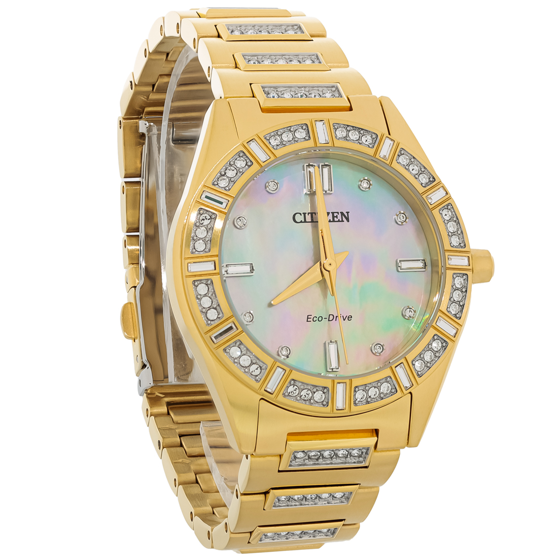 Citizen Eco-Drive Ladies Silhouette Crystal Gold Tone PVD Watch EM1022-51D