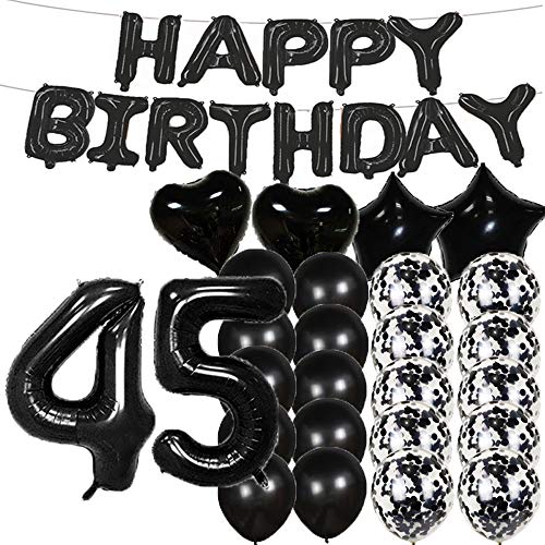 SFSL Sweet 45th Birthday Decorations Party Supplies,Black Number 45 ...