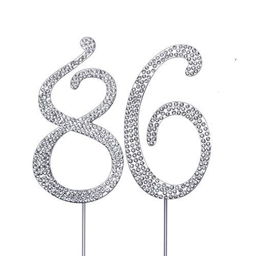 MAGJUCHE Silver 86" Crystal Cake Topper, Number 86 Rhinestones 86th ...