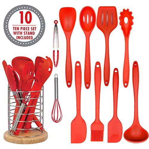 Good Cooking Silicone Kitchen Cooking Utensils w Bamboo Holder- 10 Pc ...
