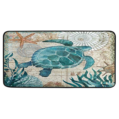 Toprint Sea Turtle Retro Map Kitchen Floor Mat Ocean Starfish Non Slip Comfort Kitchen Runner ...