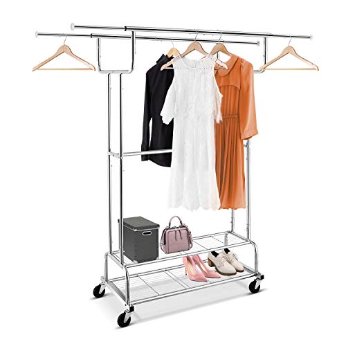 Simple Trending Double Rail Clothes Garment Rack, Heavy Duty Commercial ...