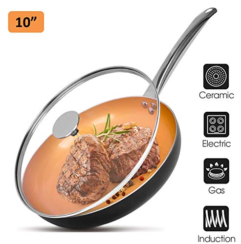 KOCH SYSTEME CS 10" Copper Nonstick Frying Pans with Lid, Chef's ...