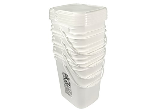 API Kirk Containers 5.3 Gallon White Rectangular Bucket/Pail with Hinged Snap Lid, 4 Pack