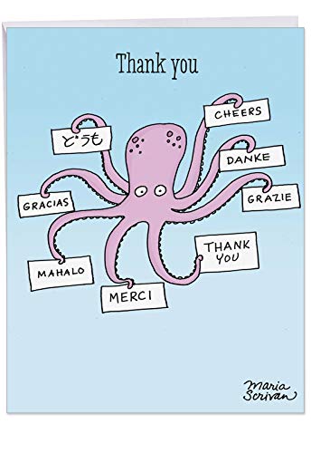 NobleWorks, Octopus - Big Thank You Greeting Card with Envelope (8.5 x ...