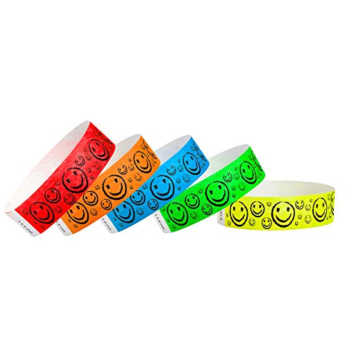 WristCo Smiley Face Variety Pack 3/4" Tyvek Wristbands, Neon Green ...