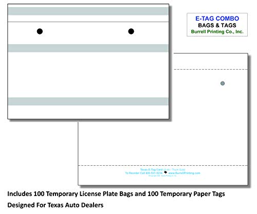 Burrell Printing E-Tag Combo - Pack of 100 Temporary License Plate Bags ...
