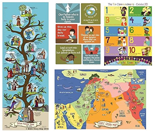 Bible Story Map Bible Posters for Kids (Set of 4) Lord's Prayer, Ten ...