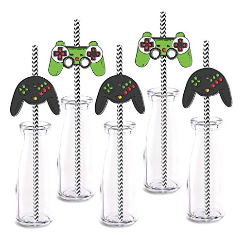 MAGJUCHE Video Game Party Straw Decor, 24-Pack Gaming Baby Shower Kids ...