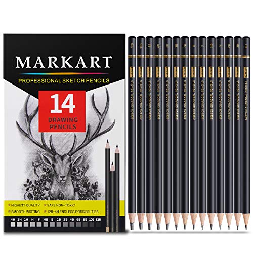 MARKART Professional Drawing Sketching Pencil Set - MARKART 14 Pieces Drawing Pencils 12B, 10B ...