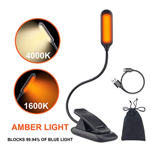 HONWELL Book Reading Light, Amber Book Light, 2 Light Color with ...