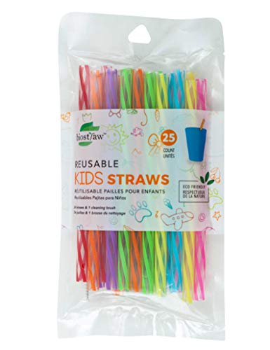 Jacent Plastic Reusable Kids Straws Plus Cleaning Brush, 6 Inch - 24 ...