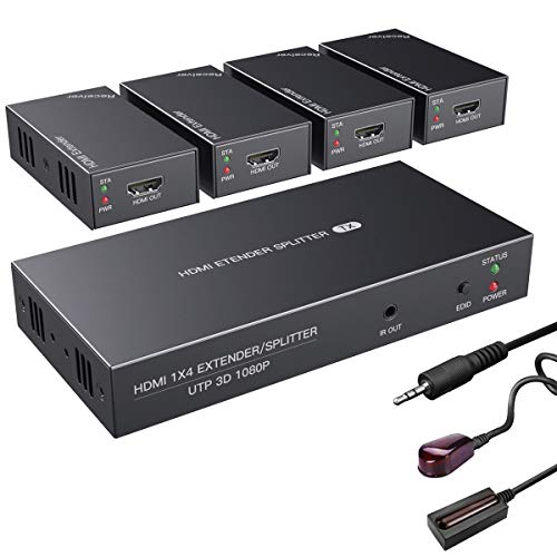 PWAYTEK HDMI Extender Splitter with IR 1x4 1080P Over Ethernet Cable ...