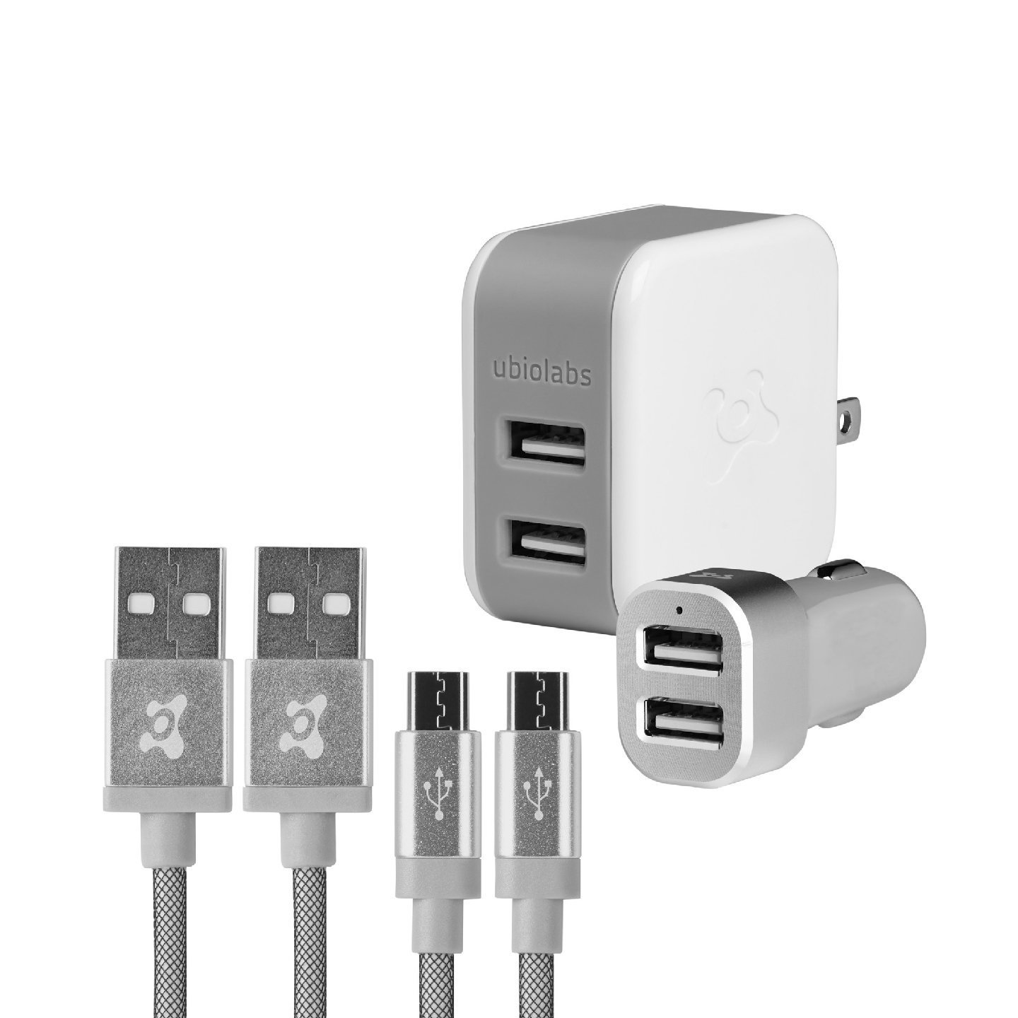 UBIO Labs Ubio Labs Dual Wall and Car Charger Kit with 2 6ft Micro USB ...