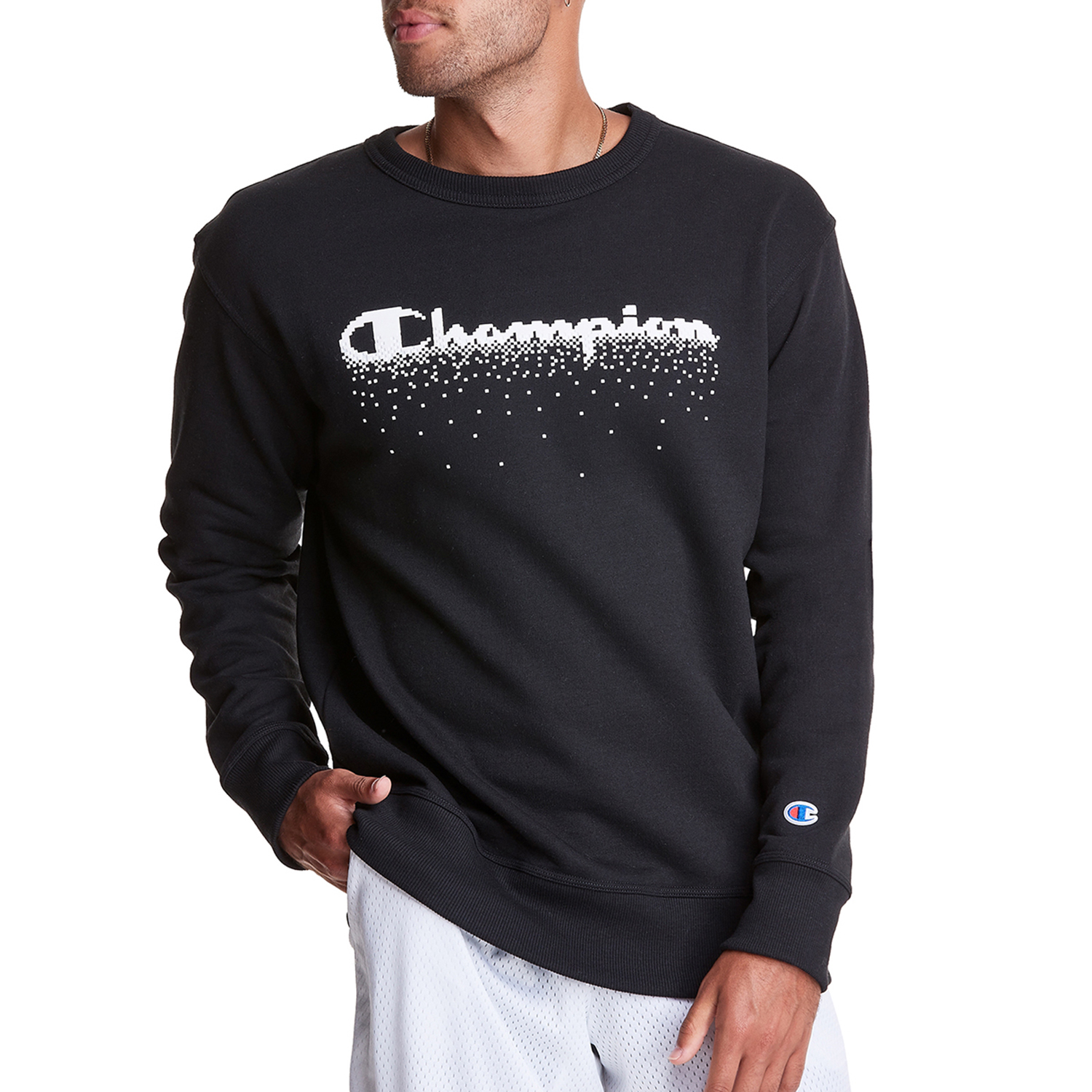 Champion Men's Cursive Logo Round Neck Sweater Athletics Line Black ...
