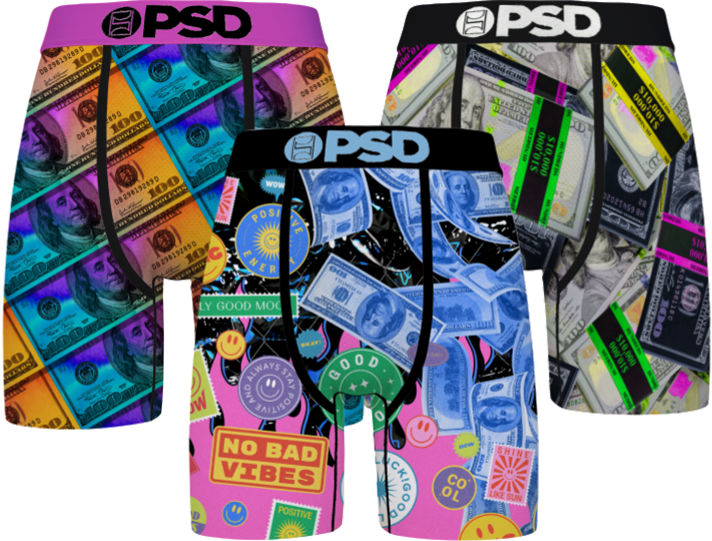 PSD Underwear Men's PSD Multi Neon Money Boxer Briefs (3 Pack)