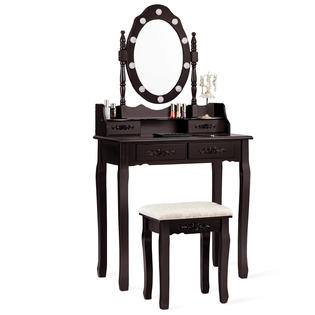 Costway Makeup Vanity Dressing Table Set W 10 Dimmable Bulbs 4 Drawers costway-makeup-vanity-dressing-table-set-w-10-dimmable-bulbs-4-drawers