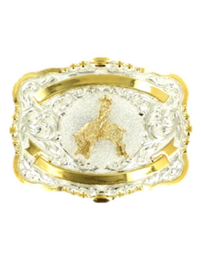 Lightning Ridge Western Belt Buckle Mutton Bustin Silver Gold 38562