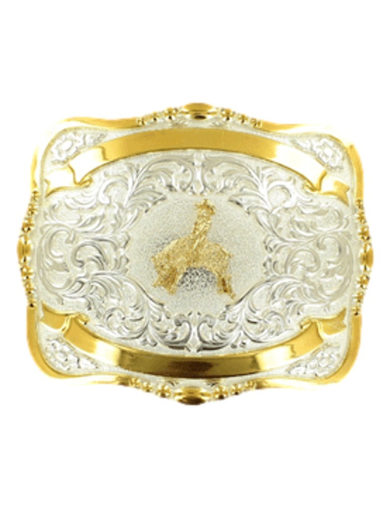 Lightning Ridge Western Belt Buckle Mutton Bustin Silver Gold 38566
