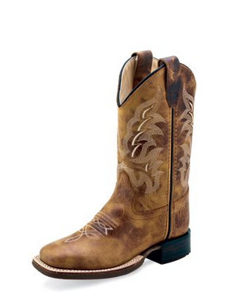 Old West Western Boots Boys Welt Stitch Rubber Burnt Tan BSC1979