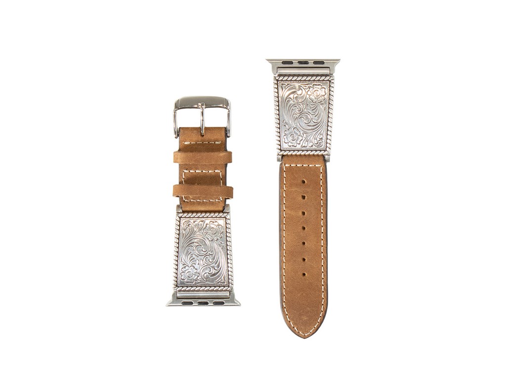 Nocona Western Watch Band Rope Edge Floral Concho L Brown N3102402
