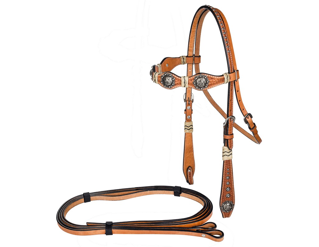 Tabelo Bridle Browband Scalloped Concho Horse Light Oil 4-315623