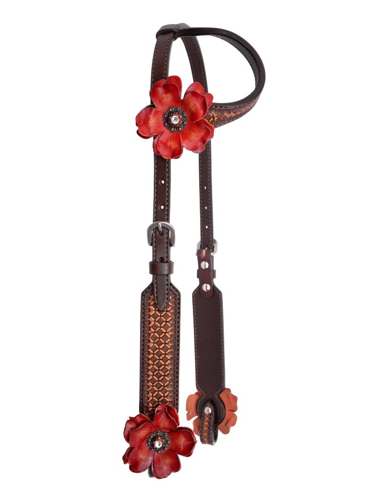 Circle Y Headstall One Ear Tool Flower Concho Vintage Brown X0204-100V