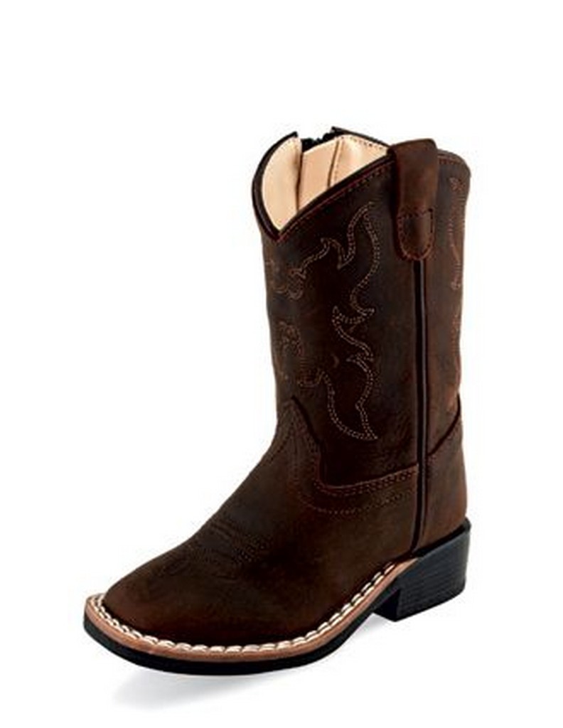 Old West Western Boots Boys Leather Broad Square Toe Brown BSI1904