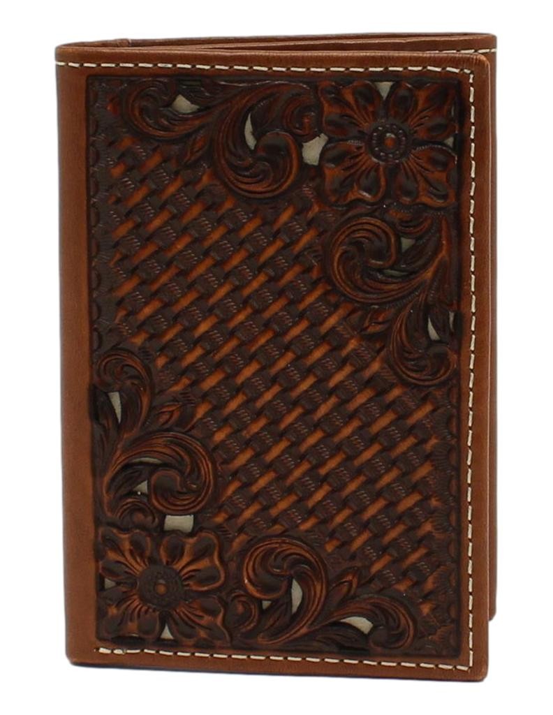 Nocona Western Wallet Mens Trifold Floral Tooled Brown N500016002