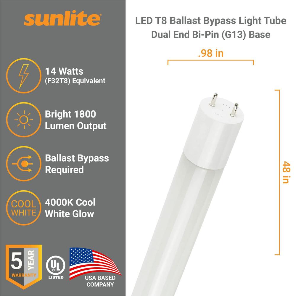 Sunlite 88425 Led T8 Ballast Bypass Light Tube type B 4 Foot 14w sunlite-88425-led-t8-ballast-bypass-light-tube-type-b-4-foot-14w