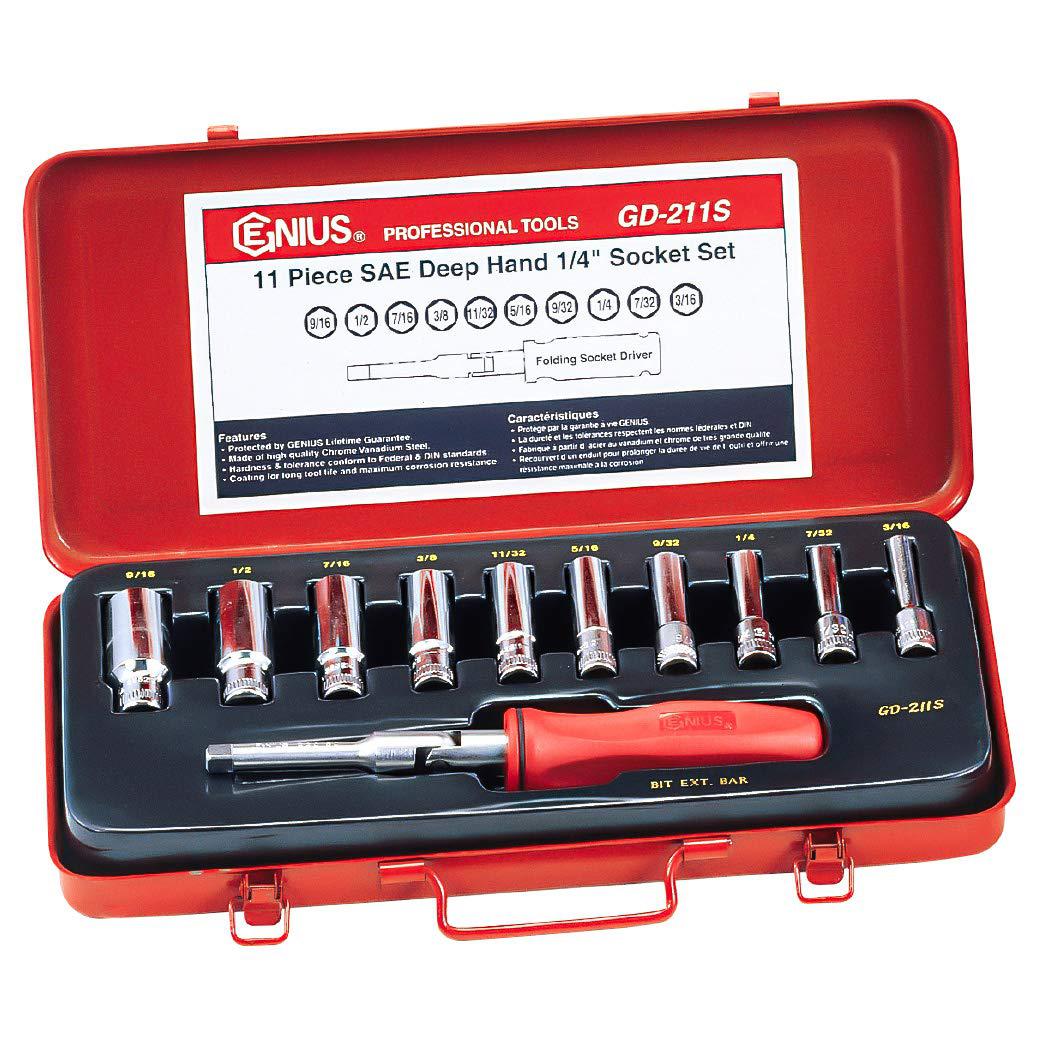 genius tools 11pc 1/4" dr. sae deep hand socket set - gd-211s