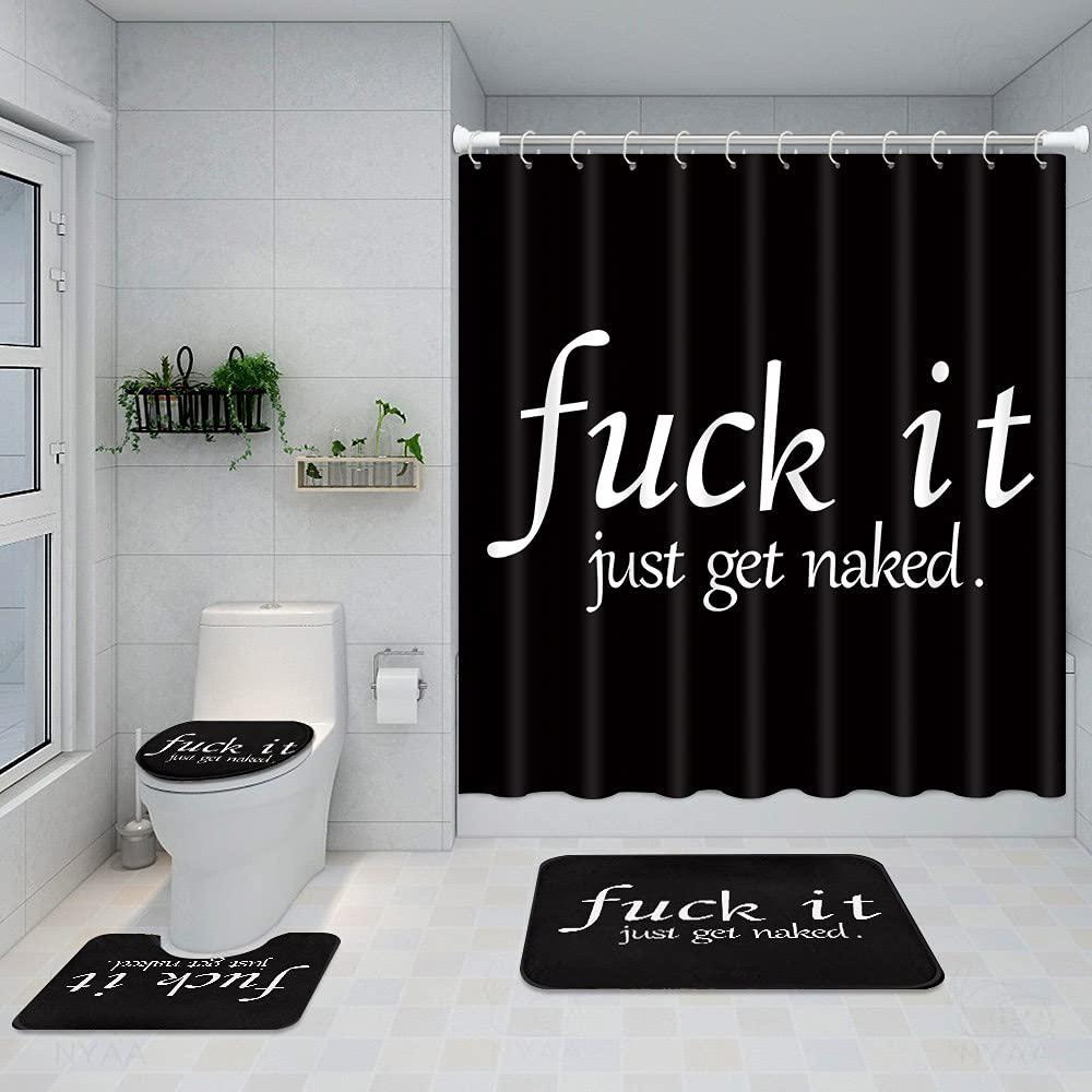 Artsocket 4pc Funny Get Naked Shower Curtain Sets Bathroom Decor With