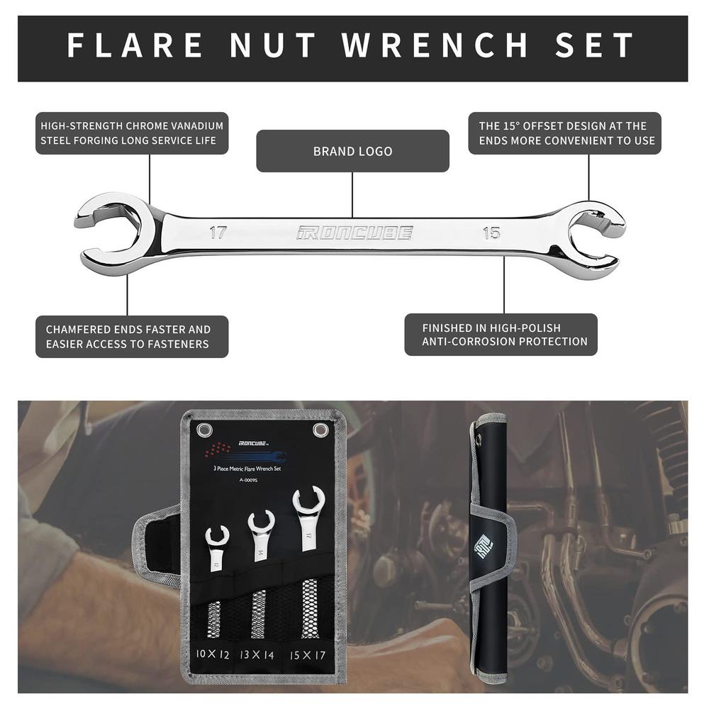 Ironcube Flare Nut Wrench Set Metric 3 Piece 10 17mm Brake Line