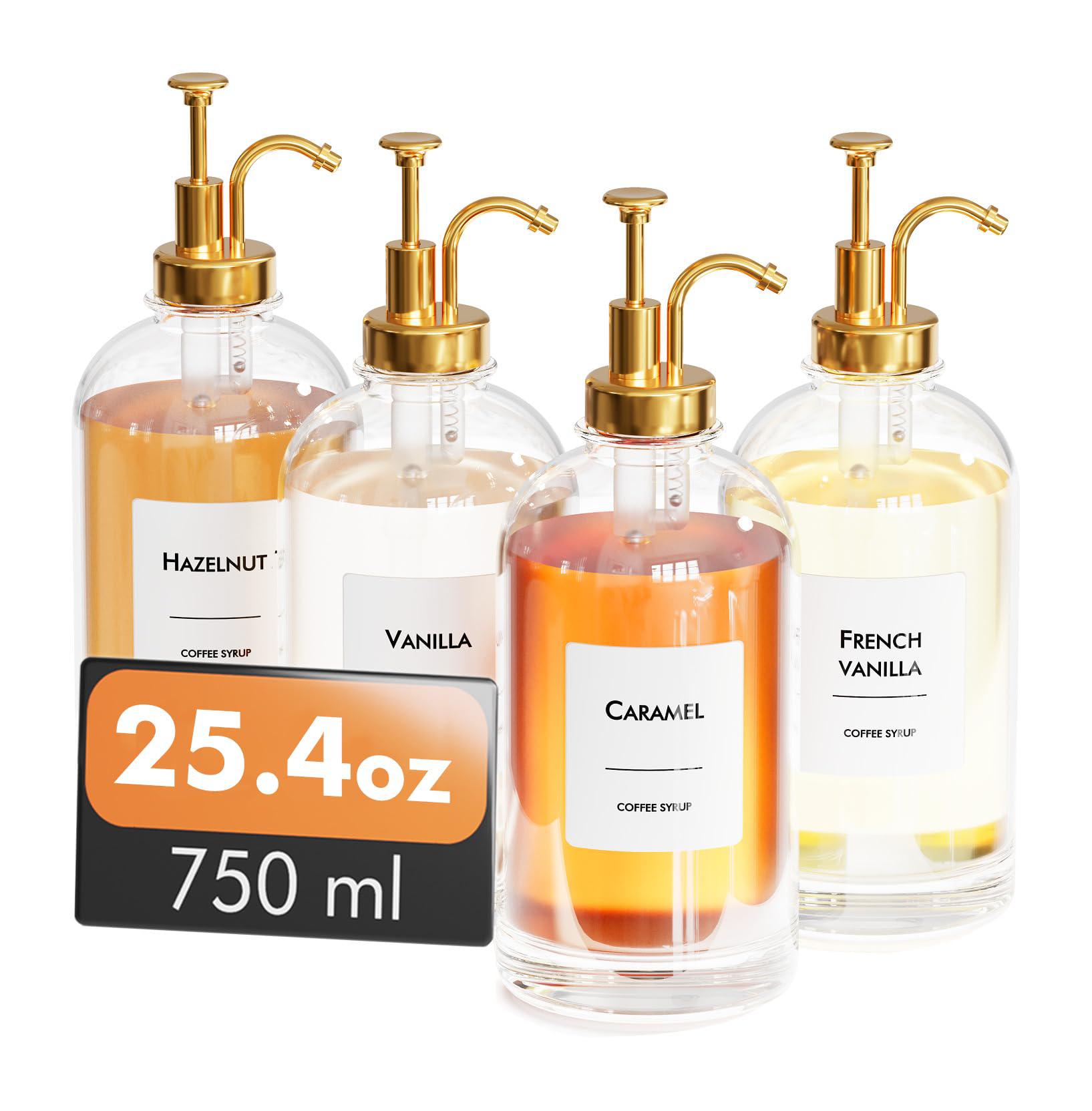 Syrup Dispenser Sunal ,Gold Set Of 4 Coffee ,500ml/16.9 Oz Glass Syrup ...