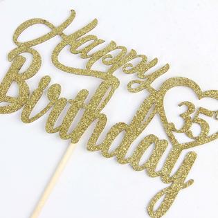 Nanvin Gold Glitter Happy 35th Birthday Cake Topper Hello 35 Cheers
