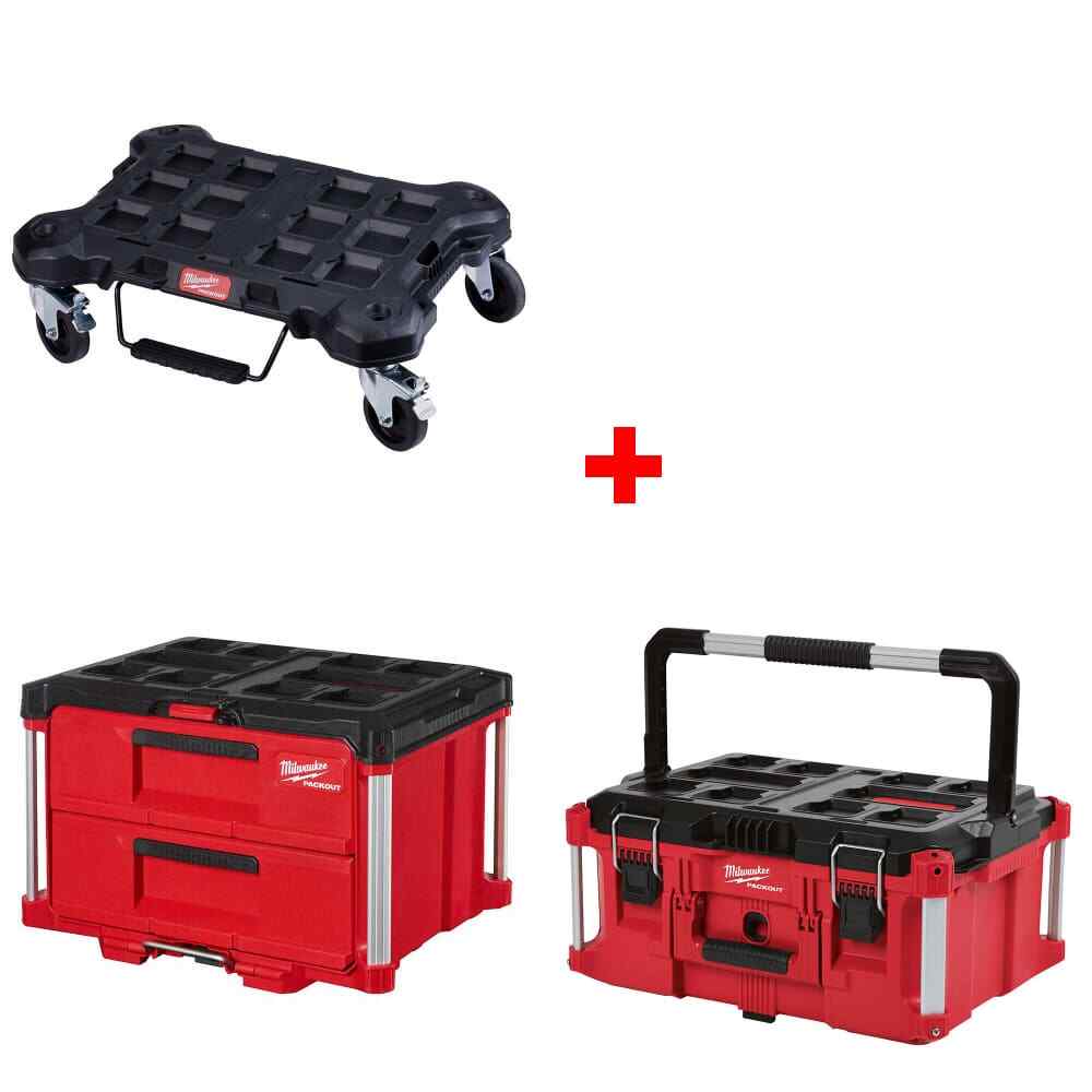 Milwaukee 48-22-8410 Packout Dolly 4 Wheel w/ 48-22-8442 2-Drawer Tool Box