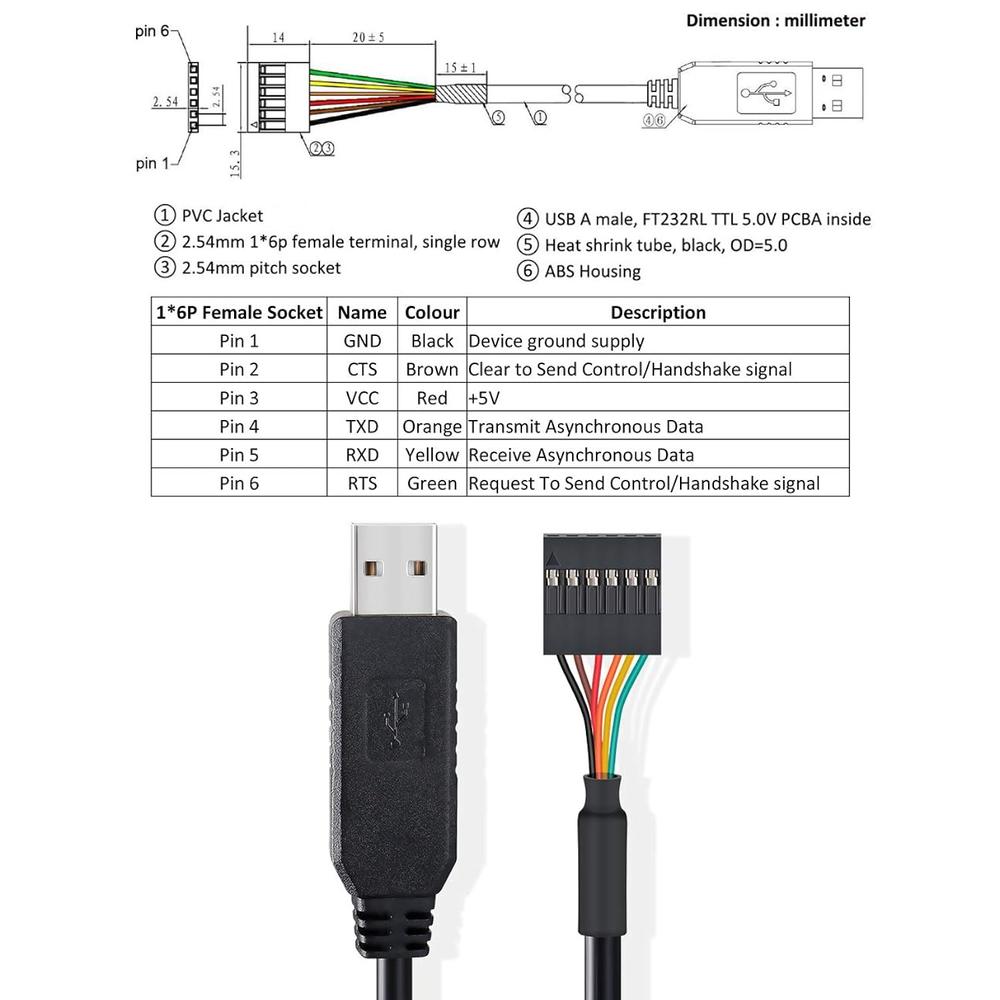 DTech FTDI USB to TTL Serial Adapter 5V Cable 6 Pin Female Socket ... DTech FTDI USB to TTL Serial Adapter 5V Cable 6 Pin Female Socket ...
