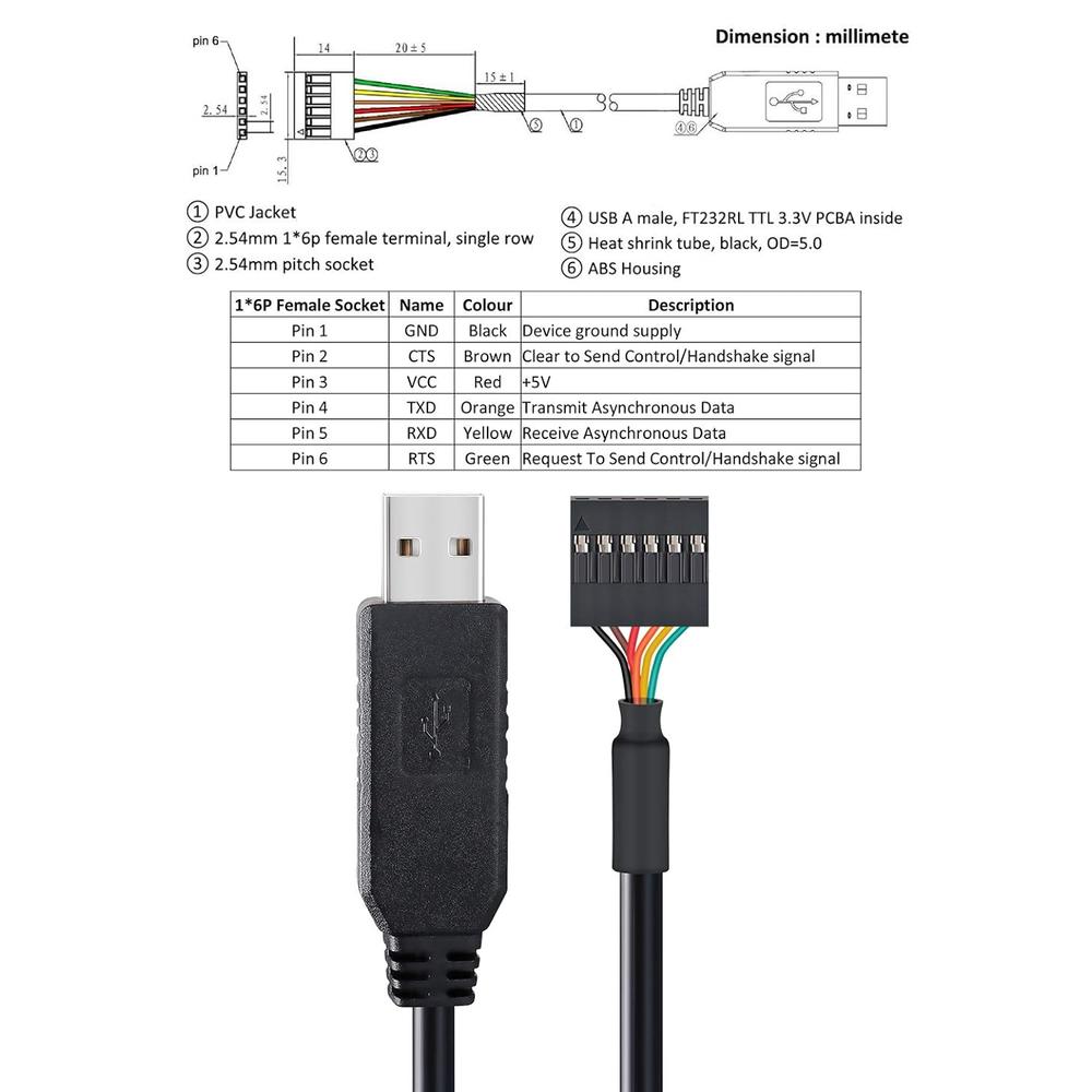 DTech FTDI USB to TTL Serial Adapter 3.3V Debug Cable 6 Pin Female ... DTech FTDI USB to TTL Serial Adapter 3.3V Debug Cable 6 Pin Female ...