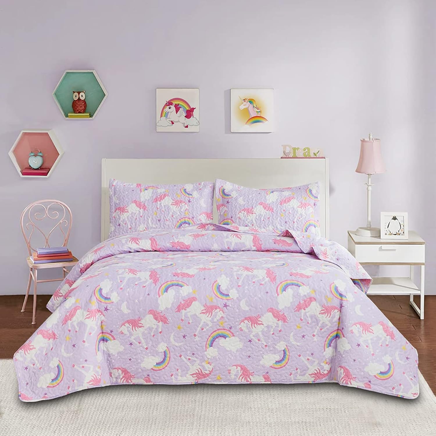 Great Choice Products Girls Quilt Bedding Queen Size Bedspread Unicorn ...