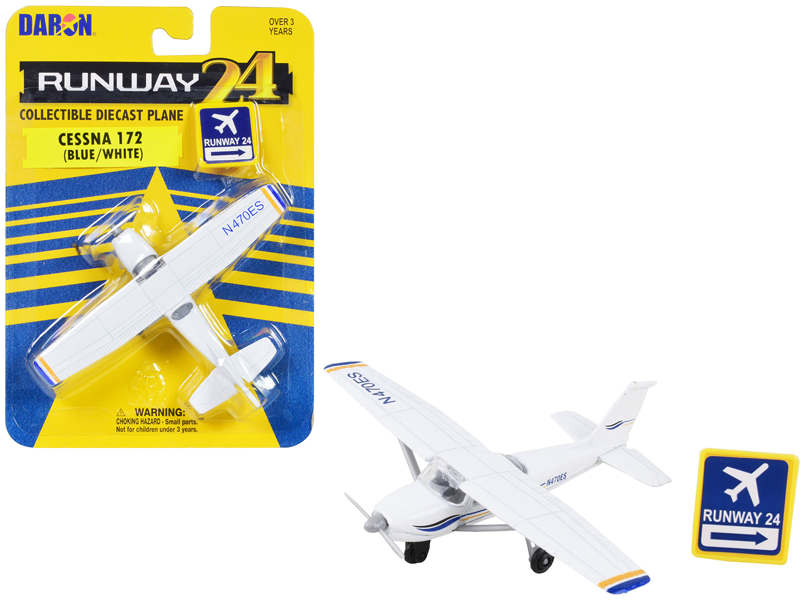 RUNWAY24 Cessna 172 Aircraft White with Blue and Yellow Stripes "N470ES ...